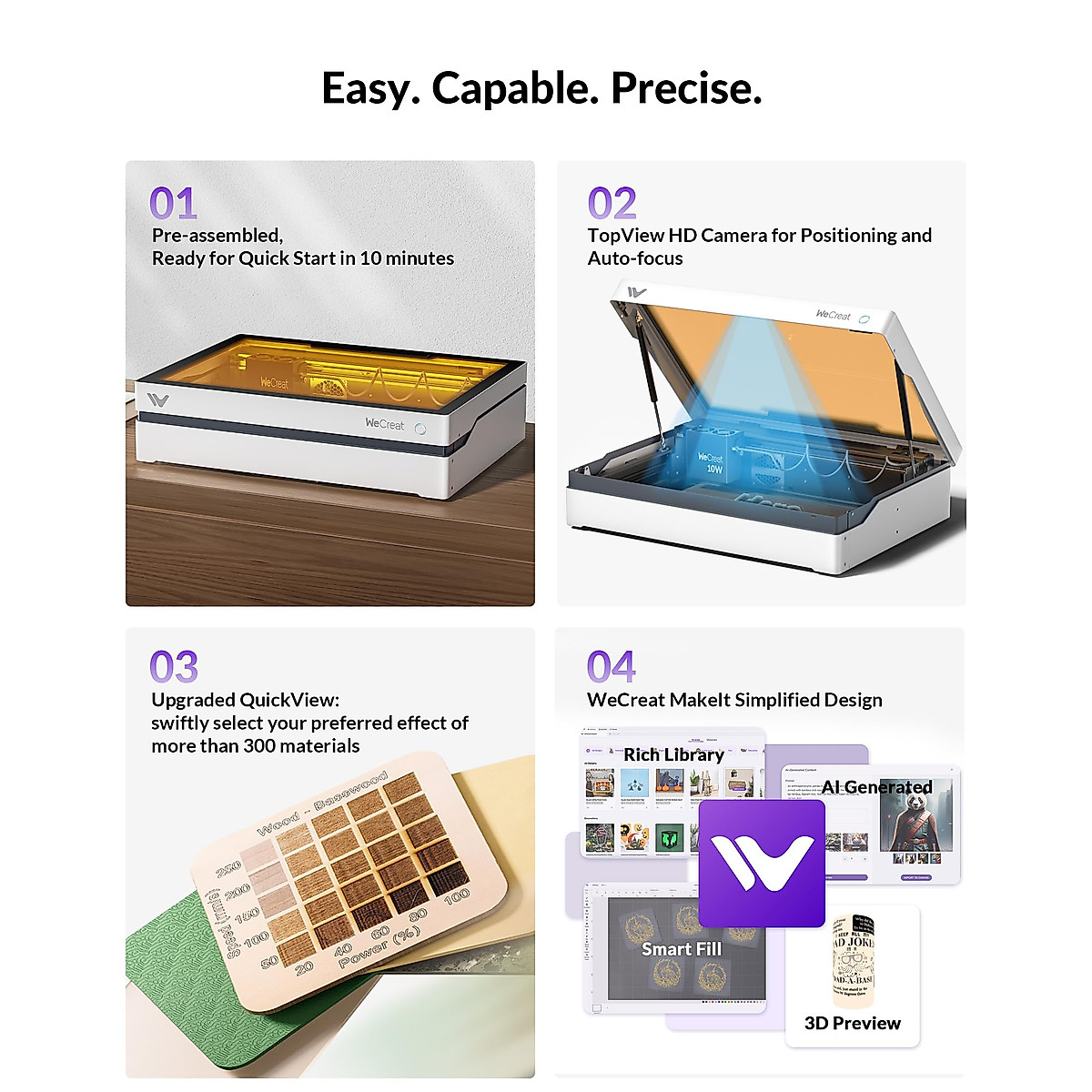 WECREAT Vista 10W Laser Engraver with 9-in 1 Rotary, Compact Diode Desktop Laser Engraving Machine with Smart HD Camera for Beginners DIY Hobbyist Wood Leather Acrylic Metal Jewelry Gifts Making