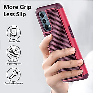NTZW for OnePlus Nord N200 5G Case: Heavy Duty Shockproof Protective Phone Case [2 Tempered Glass Screen Protector] Anti-slip Textured Hard Cover + Soft Silicone Bumper, Military Armor Case - Burgundy