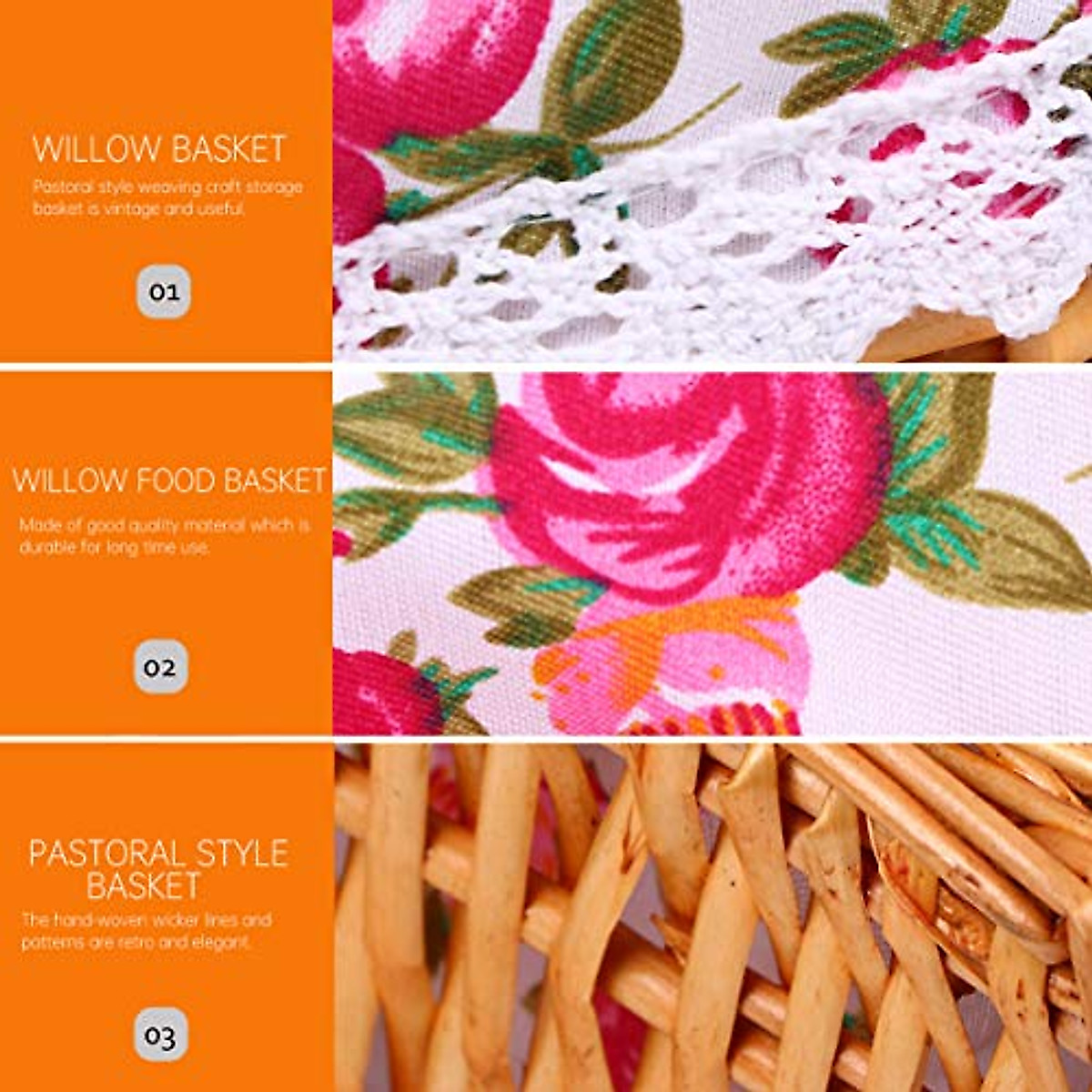 Hemoton Woven Basket Rattan Storage Bin Seagrass Wicker Basket with Floral Fabric Liner Dedsktop Sundries Container Weaving Jewelry Cutlery Organizer