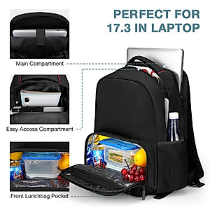 Ocraho Lunch Bag Backpack, Insulated Cooler Lunch Box Backpack,Travel Laptop Backpack with USB Port for Women Men Fits 15.6 Inch Laptop