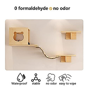 Cat Wall Shelves, Cat Wall Furniture, Cat Shelves and Perches for Wall, Cat Wall Steps Set with 2 Cat Condos House, 6 Cat Wall Shelves, 2Ladder, 1 Sisal Cat Scratching Post