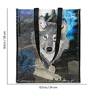 Wildlife Tree Reusable Wolf Animal Print Grocery Tote Bag Large and Durable with Reinforced Handles