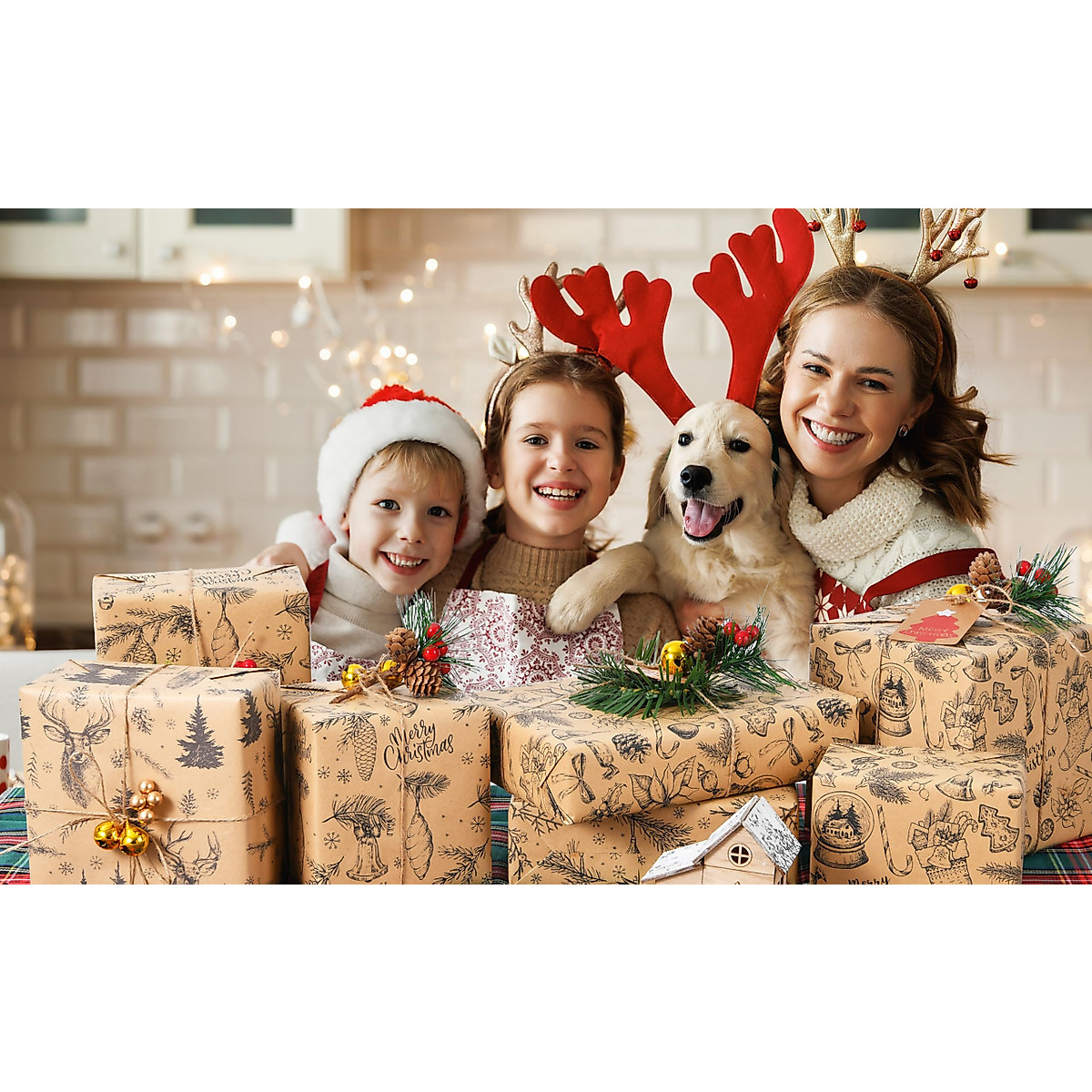 Titiweet Vintage Christmas Wrapping Paper Roll - Mini Roll 17" X 120" Kraft Christmas Wrapping Paper, 3 Rolls Aesthetic Christmas Wrapping Paper(Vintage Christmas)