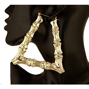 Oversized Bamboo Hoop Earrings for Women Triangle Gold Tone Hip-Hop Hoop Earrings Punk Jewelry (Trapezoidal golden)