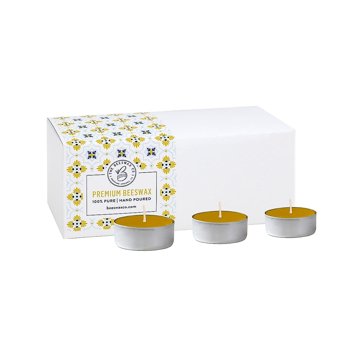 The Beeswax Co Tea light Beeswax Candles - Natural Honey Scented - For Home - Long-Lasting & Eco-Friendly - Cotton Wick - Slow Burning - Hand Poured Pure Organic Bees Wax - Set of 24 Tealights (Metal)