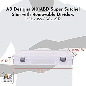 AB Designs 9101ABD Super Satchel Slim with Removable Dividers, Stackable Home Storage Organization Container, Clear with Silver Latches