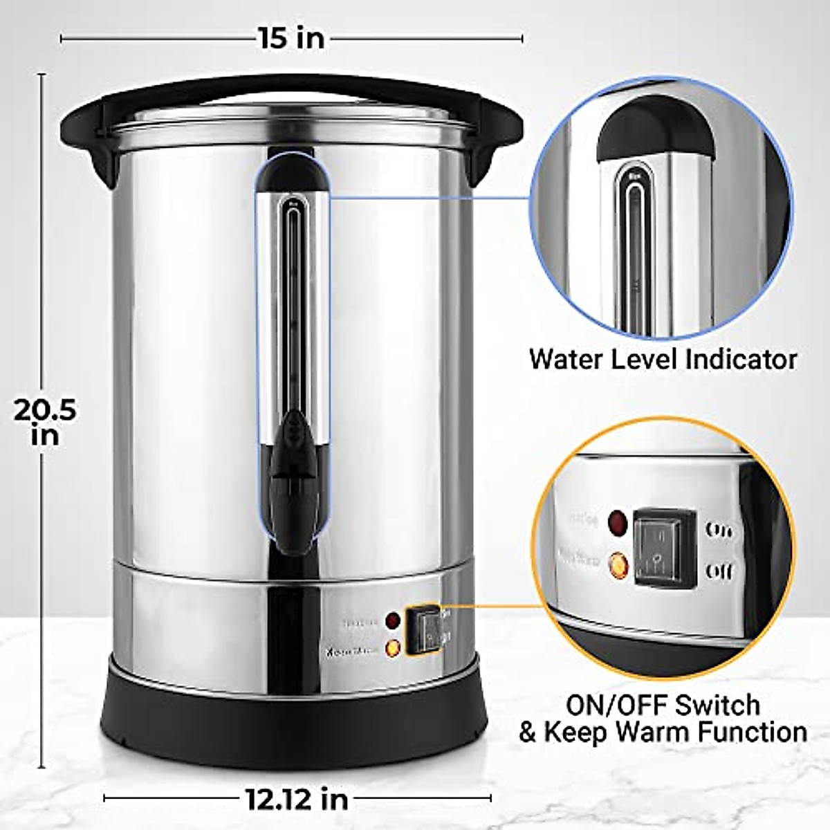 Zulay Premium 100 Cup Commercial Coffee Urn - Stainless Steel Large Coffee Dispenser For Quick Brewing - Automatic Hot Water Dispenser - Ideal for Large Crowds - Coffee Dispenser For Any Occasion