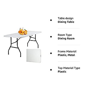 6FT Outdoor Dining Table Plastic Party Table Folding Table Picnic Camping Table for Parties Wedding BBQ Camping Dining Kitchen with Carrying Handle