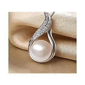 7.5mm White Freshwater Cultured Pearl Pendant AAAA Quality Sterling Silver with Paved CZ - PremiumPearl