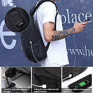 Sport Backpack College School Bookbag 15.6 Inch Laptop Backpacks Casual Daypack with USB Charging Port Headset Port for Men Women (Black)