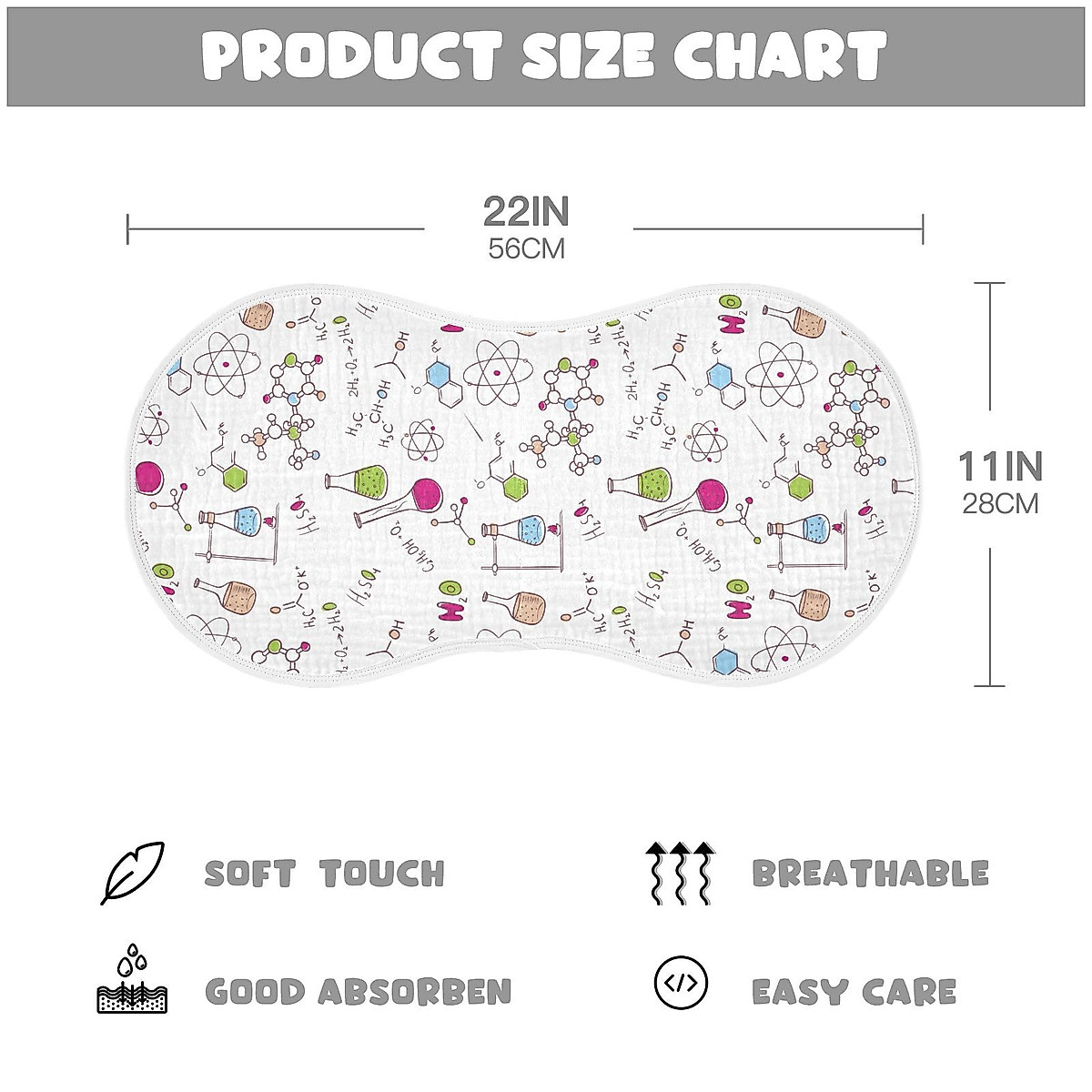 vvfelixl Muslin Burp Cloths Chemistry Pattern Baby Washcloths for Baby Girl Boys 2 Pack White