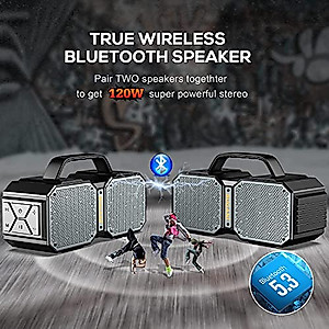 BUGANI Bluetooth Speaker, SHOCKW Portable Bluetooth Speaker, Bluetooth 5.3, Waterproof, Wireless Speakers, 60W Super Power, Outdoor Speaker, Black(New Model)