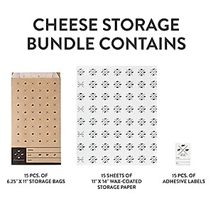 Formaticum Cheese Storage Bags with Storage Paper & Adhesive Labels - Wax Paper Bags & Paper - Cheese Paper for Wrapping Cheese - Porous Brown Paper Bags 6 x 11 (15 x Bags, Sheets & Labels)
