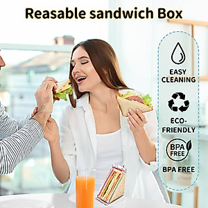 RAUWIZX 2 PCS Magnetic Sandwich Container, Sandwich Container Washable Crisper, Reusable Sandwich Container, Portable Acrylic Clear Sandwich Bento Box with Lid Sandwich Organizer