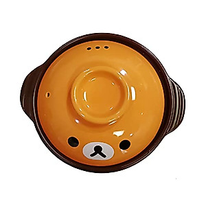 Korean Premium Cartoon Pattern Ceramic Brown Casserole Clay Pot with Lid,For Cooking Hot Pot Dolsot Bibimbap and Soup (9in,64oz)
