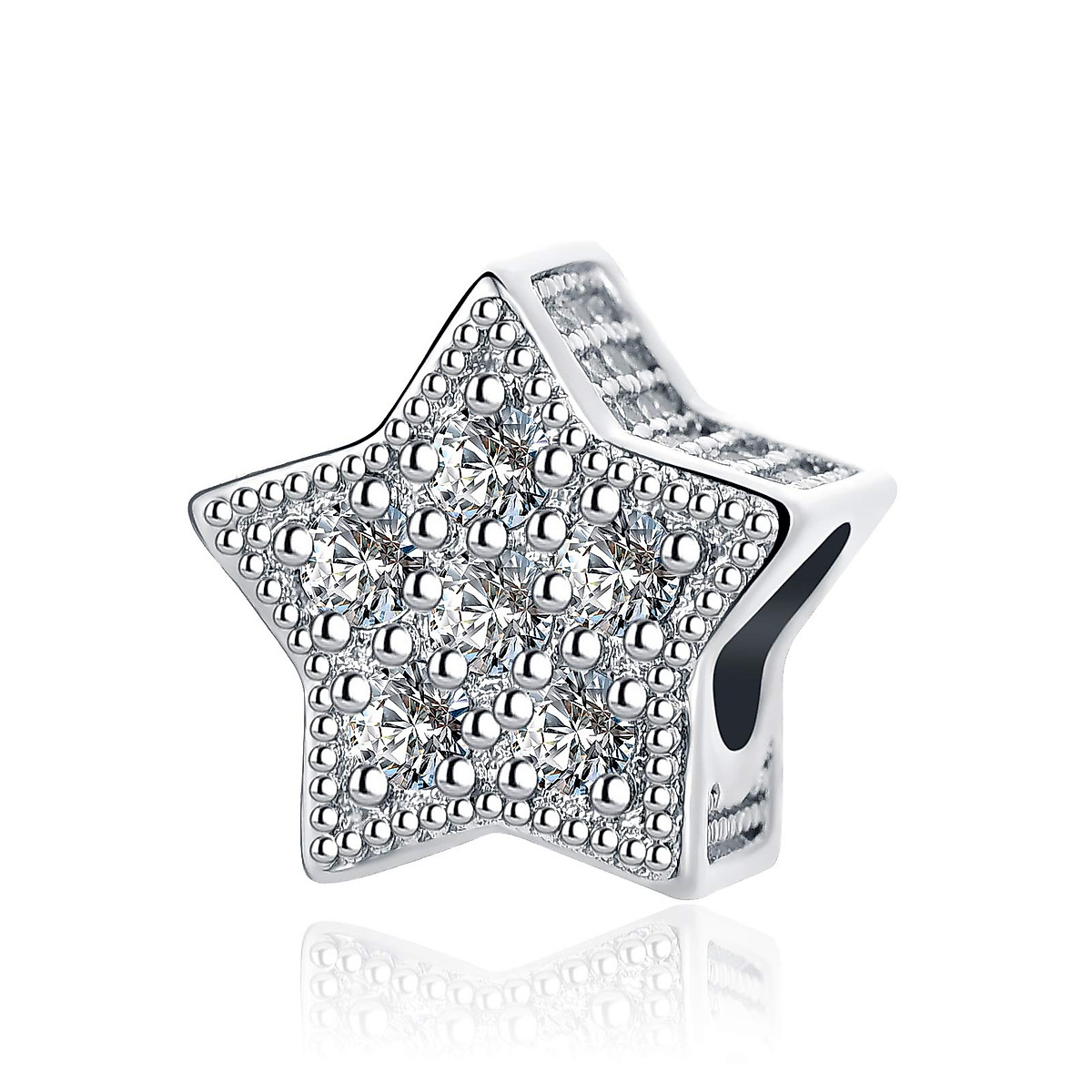 Luluadorn Women Sparkling Star Silver Beads Charm for Bracelets Necklace Pendant Jewelry Bead Wife Mom Granddaughter Daughter Friends Family BFF Christmas