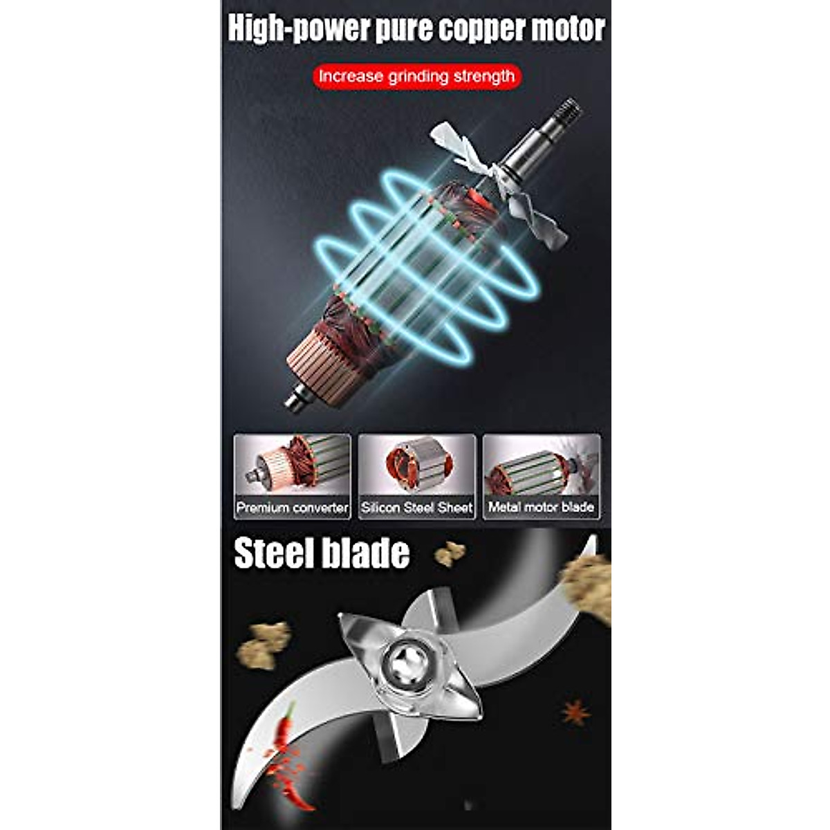 Electric Grain Grinder, High Speed Timing Grinder Powder Machine for Herb Coffee Spices, Multifunction Cereals Grinder Mill with Overload Protection, Home/Commerci