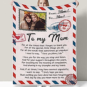 D-Story Best Dad Mom Ever Custom Blanket Memorial Gift for Father Mother: Made in USA, Personalized Photo Text Throw Blanket as Gift from Daughter Son Lightweight Blanket for Bed, Couch and Travel
