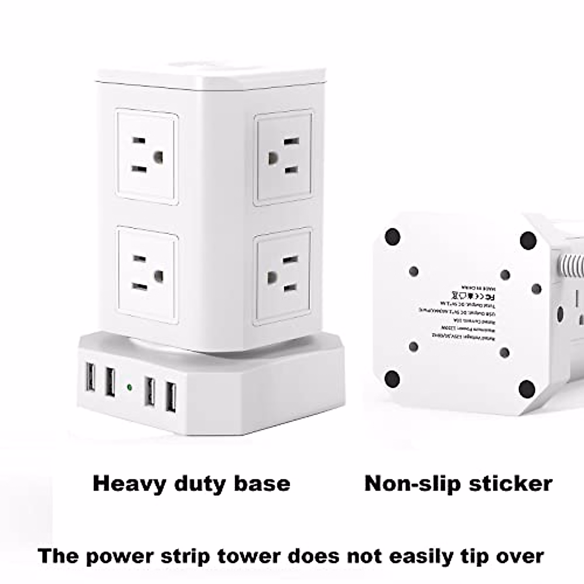 Surge Protector Power Strip Tower with USB Ports, 6FT Charging Station Long Extension Cord with Multiple Outlets, 8 AC Multi Plug Outlet Extender 4USB Ports 1800J Overload Protection for Home Office