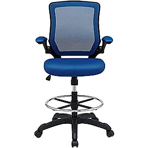 Modway Veer Drafting Chair - Reception Desk Chair - Flip-Up Arm Drafting Chair in Blue