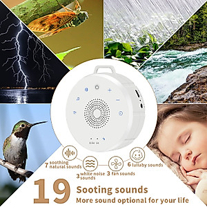 White Noise Machine Portable Sleep Sound Machine for Adults, Kids, Baby, Sleep,19 Natural Soothing Sounds 3 Timers, Suit for Wired Headphone, Sound Machine for Home,Travel and Office