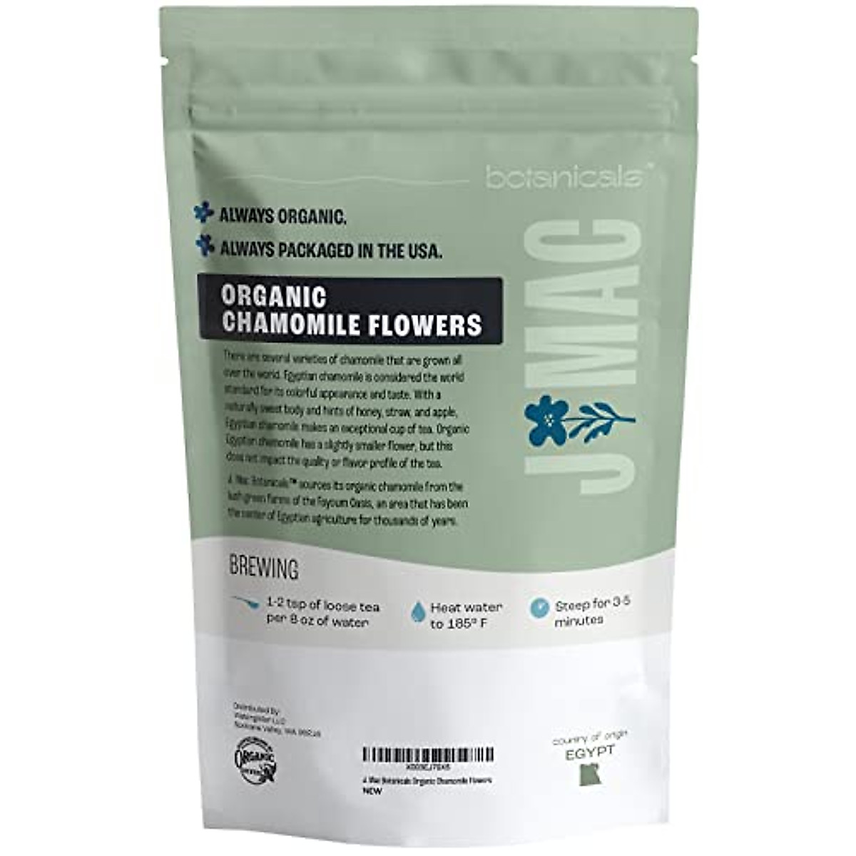 J Mac Botanicals, Organic Chamomile Flowers (4 oz), Certified Organic by Organic Certifiers, Inc. Whole Dried Chamomile flowers, Loose Leaf Organic Chamomile Tea, Chamomile Tea, chamomile flowers