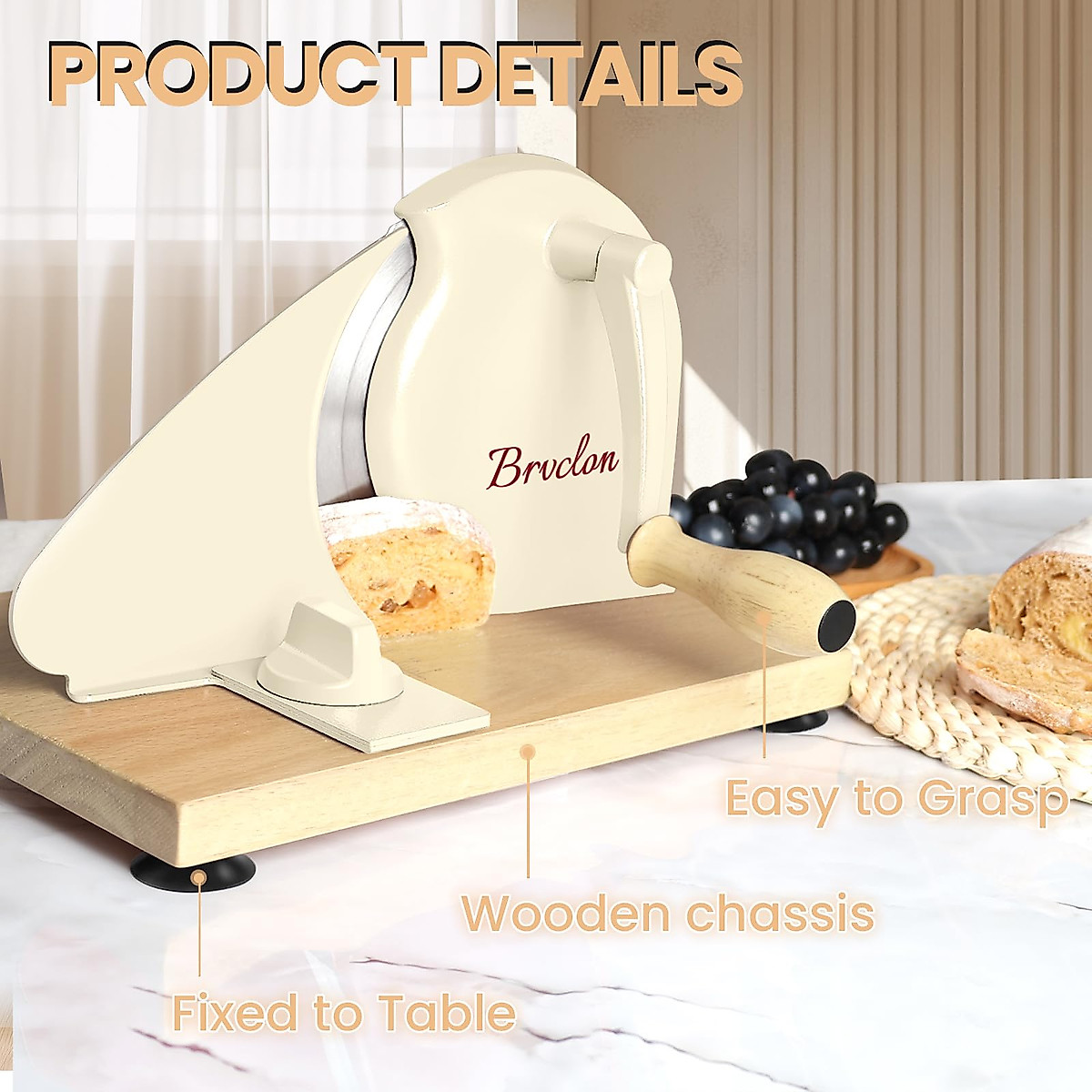 Manual Bread Slicer for Homemade Sourdough Bread, Adjustable Thickness&Evenly Slicing, Hand Crank Bread Slicer with Scale Line and Suction Cup, Sharp Blade, Suitable for Sourdough Bread, Etc