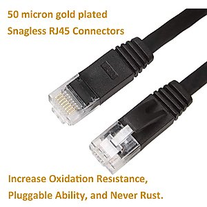 DAYEDZ Ethernet Cable 100 ft 2 Pack Cat 6 Flat Cable Ethernet Cord, Slim Long Cat6 High Speed Computer Router Network LAN Patch Wire with Clips & Rj45,Faster Than Cat5e/Cat5,100 feet White+Black