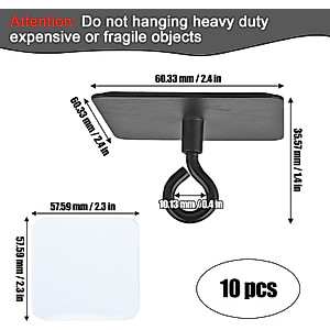 AccEncyc No Hole Adhesive Ceiling Hooks 10Pcs No Drill Ceiling Hanging Hook for Hanging Light Plants Lanterns Wind Chime Hanger Sticky Eye Hooks for Baby Mobile Curtain