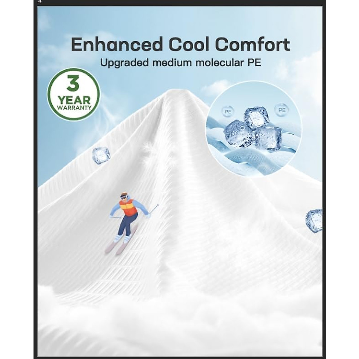 Marsail 3-Inch Twin Mattress Topper with Cool Cover, Breathable Gel Memory Foam Mattress Topper with Elastic Straps & Anti-Slip Bottom for Body Pain Relief, CertiPUR-US Certified, MSMT11W-T3