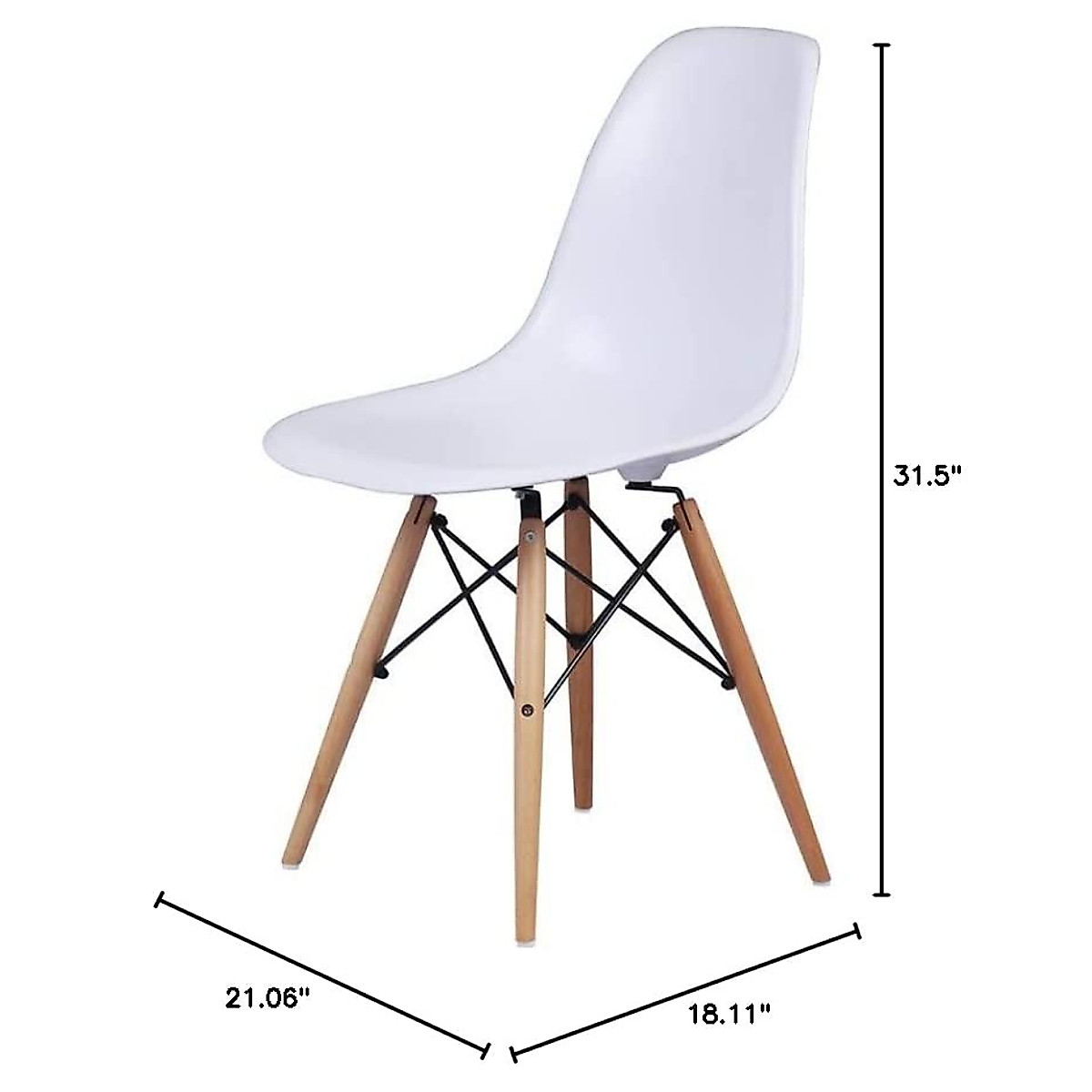 GIA Contemporary Armless Dining Chair with Wood Legs, Set of 4, White