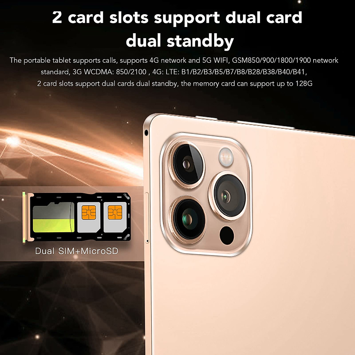 10.1 Inch Tablet for Android11, 4G Network Phone Call, 5G 2.4G WiFi Tablet PC, Octa Core 6G RAM 128G ROM, 8000mAh Battery, with Dual SIM Card Slot, Gifts for Kids (Gold)