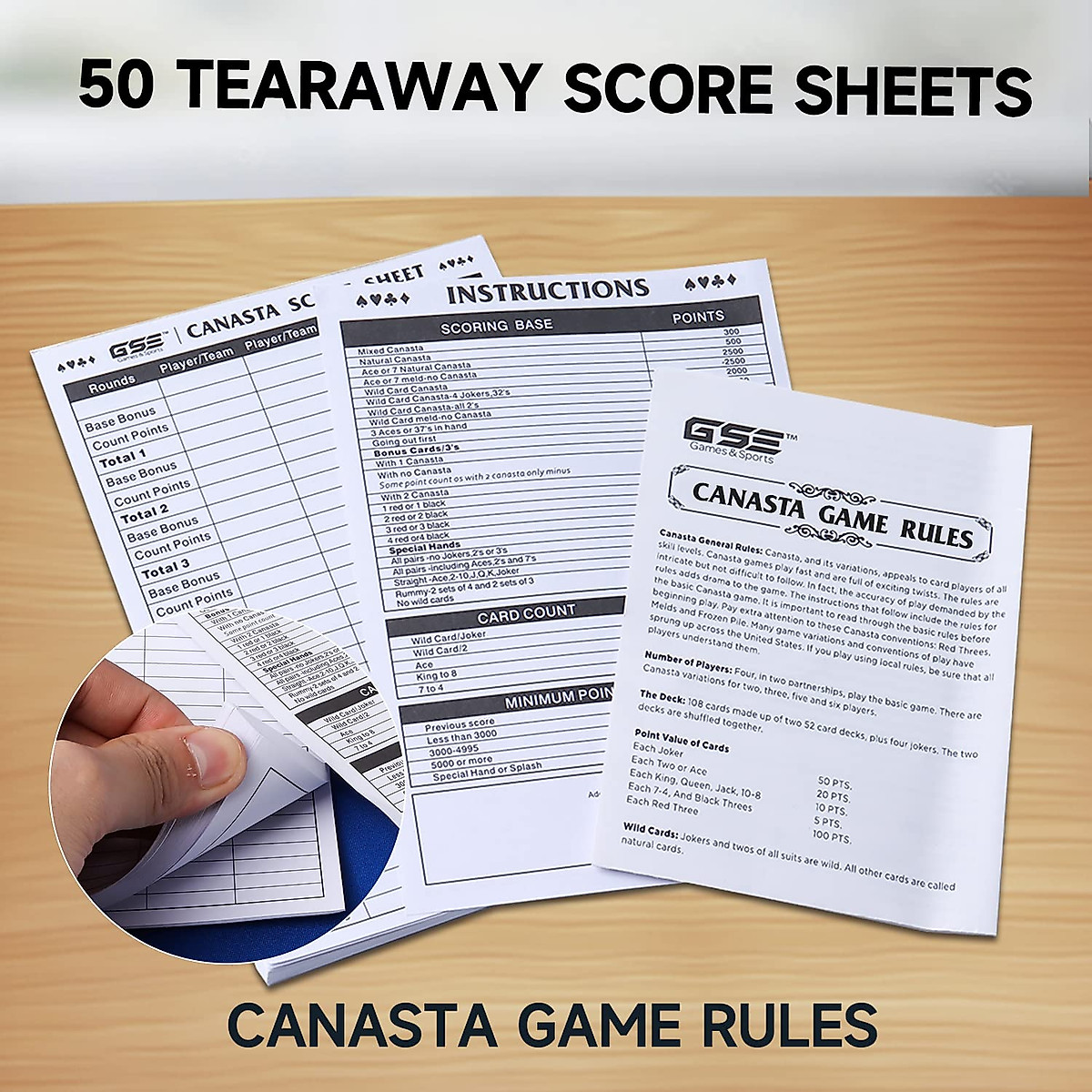 GSE Games & Sports Expert Canasta Cards Game Set, Includes 2 Decks Canasta Playing Cards with Point Values, a Revolving Card Tray, and 50 Canasta Score Sheets (Blue)