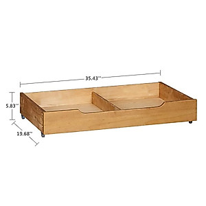 MUSEHOMEINC Solid Wood Under Bed Storage Drawer with 4-Wheels for Bedroom,Wooden Underbed Storage Organizer,Suggested for Queen and King Size Platform Bed