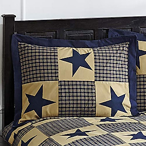 Better Trends Star Collection in Printed Americana Design 100% Cotton, Full/Double Bedspread Set, Blue Gold