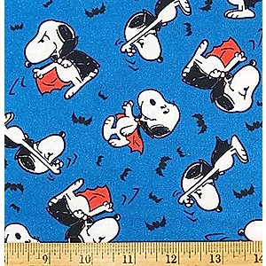 3/4 Yard - Vampire Snoopy Halloween on Blue Cotton Fabric (Great for Quilting, Sewing, Craft Projects, Throw Pillows & More) 3/4 Yard (27 Inches) X 44 Inches