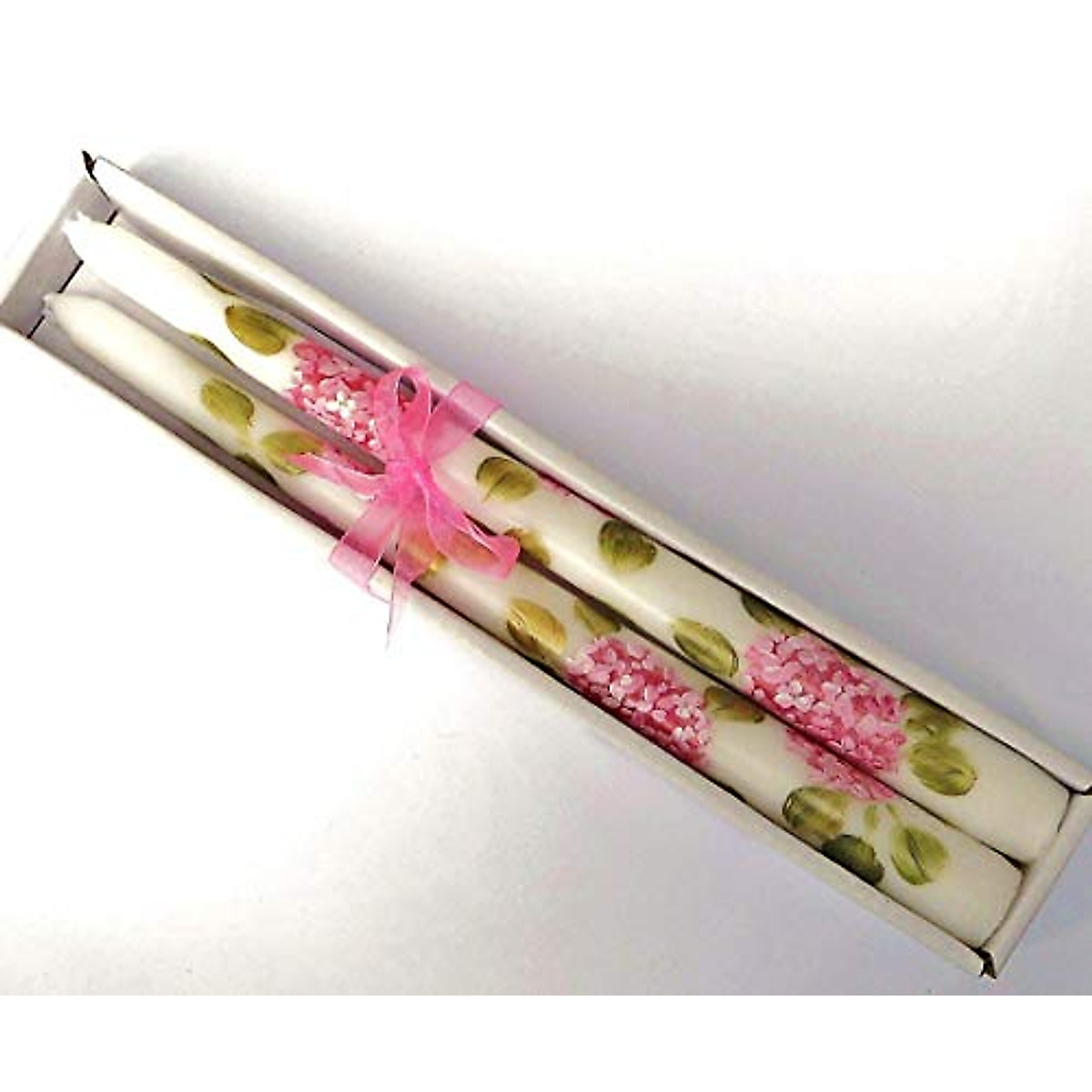 Decorative Dripless Romantic Hand Painted Pink Hydrangea Flower Taper Candles Shabby Chic Floral Decor Home Accents