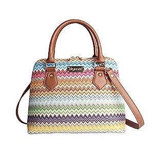 Signare Tapestry Hand & Shoulder Bag for Women |Fashionable Cross Body bag Purses for Woman |Satchel Bag for Women Girls Teen with Rainbow Zig-Zag Aztec Design | CONV-AZT
