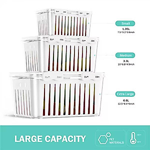 OZEPLASC Fruit Containers for Refrigerator 3 Pack Large Food Storage Container with Removable Colander Alright Fruit Vegetable Storage Saver Container for Fridge White