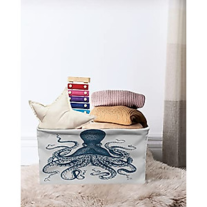 Ocean Sea Storage Baskets for Shelves Storage Bins for Organizing Waterproof Shelf Basket for Home Nursery Toys Clothes Towels Cubes Closet Organizers, Unique Octopus Nautical Blue