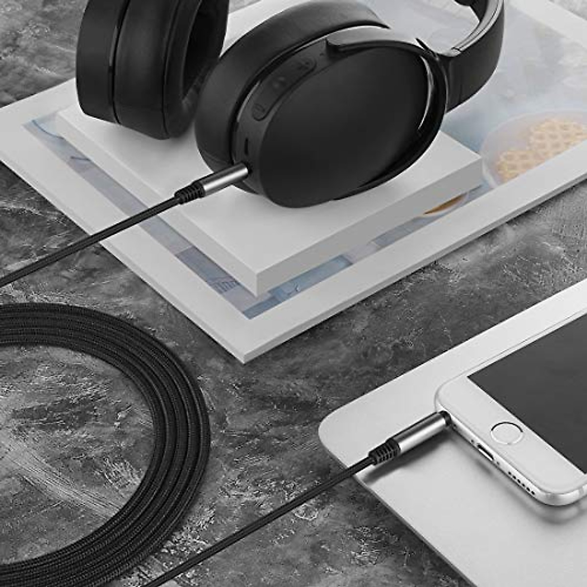 GEEKRIA Audio Cable Compatible with Skullcandy Hesh Evo, Hesh ANC, Crusher Evo, Crusher EVO, Crusher ANC, Hesh 3, Hesh 2, Hesh Cable, 3.5mm Braided Nylon Replacement Stereo Cord (4 ft / 1.2 m)