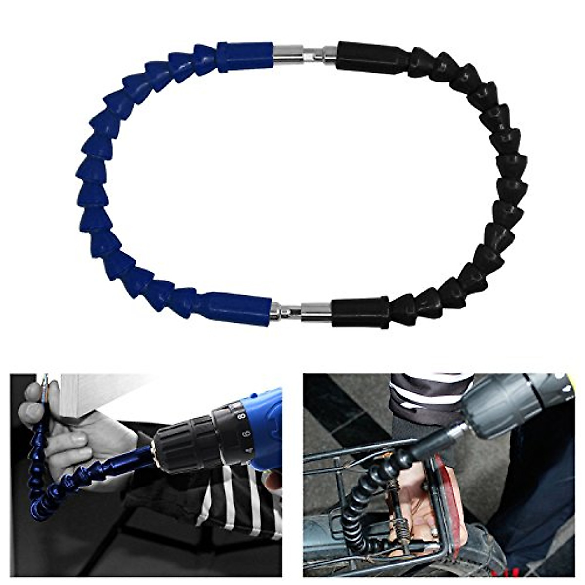 4 Pcs Flexible Drill Bit Extension, Screwdriver Soft Shafts, 11.6 inch, FineGood Universal Drill Connection - Black, Red, Blue, Orange