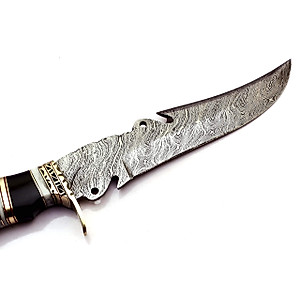 Skokie Knives Custom Hand Made Damascus Steel Hunting Fixed Blade Knife Handle Camel Bone with Brass Spacer