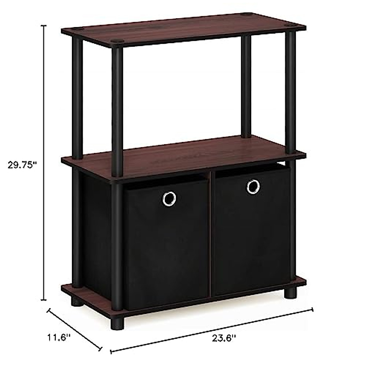 Furinno Go Green 3-Tier Multipurpose Storage Shelf with Bins, Dark Cherry/Black