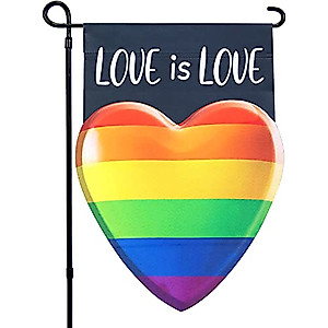 Love is Love Rainbow Pride Garden Flag, YEAHOME Rainbow Heart Shaped LGBTQ Pride Flag, Vertical Double Sided Polyester 12.5x18 inch Gay Pride Decor, Outdoor Decorations for for Patio, Garden
