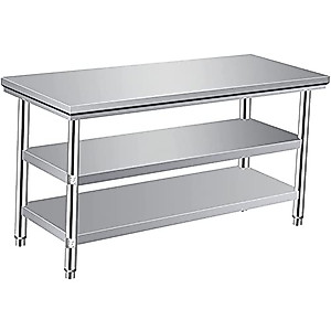 Commercial Kitchen Work Catering Table, Commercial Kitchen Table Stainless Steel Work Table Utility Worktable with Double Under Shelf Heavy Duty Food Prep Workbench (Size : 100x60x80cm)