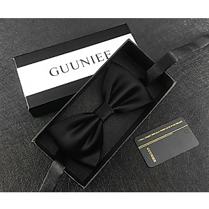GUUNIEE Mens 100% Silk Pre-tied Bowtie Solid Bow Ties