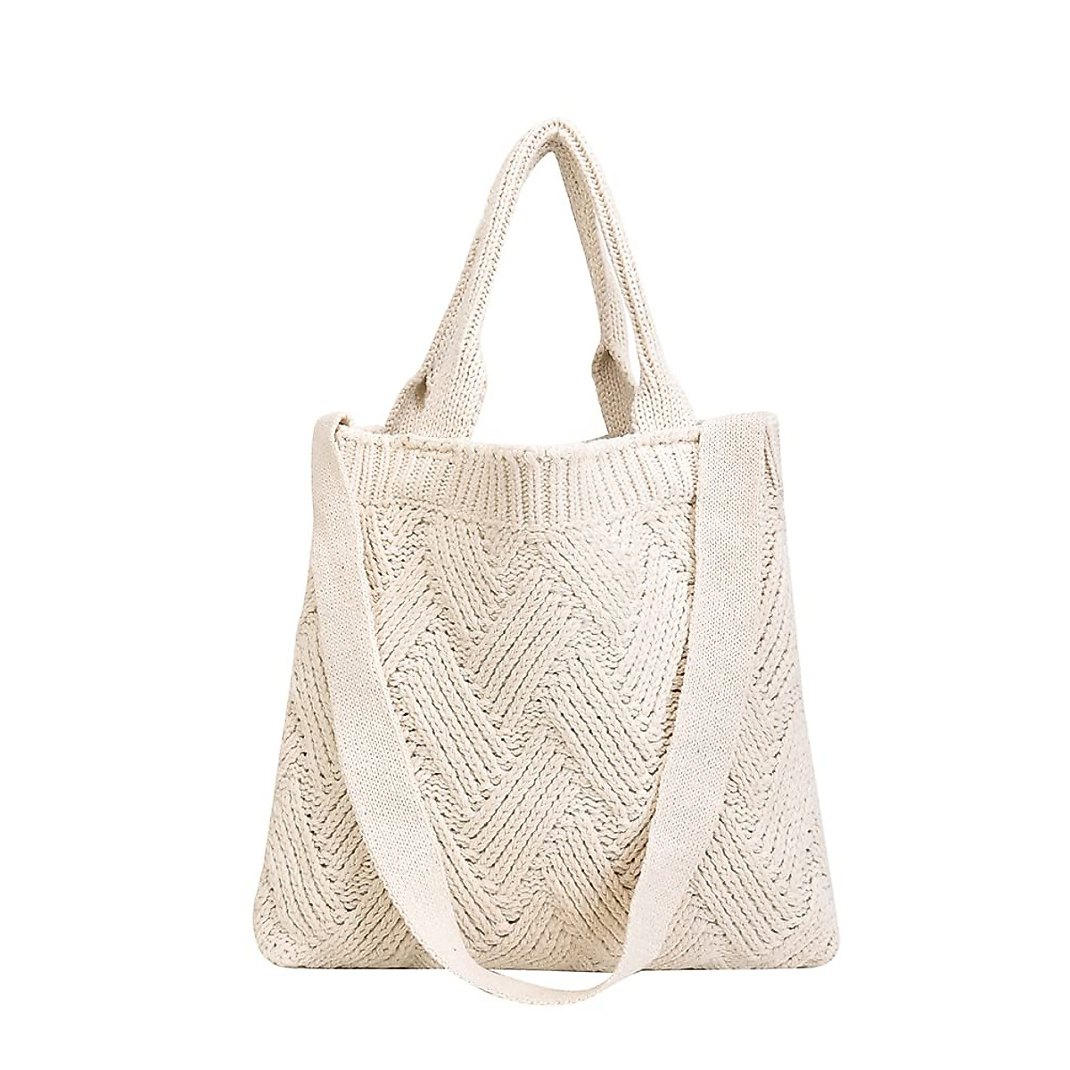 ENBEI Women's tote bag aesthetic Crocheted Bags Shoulder Bag Tote Bag for school Handbag hobo bag Knitted Tote Bag (white)