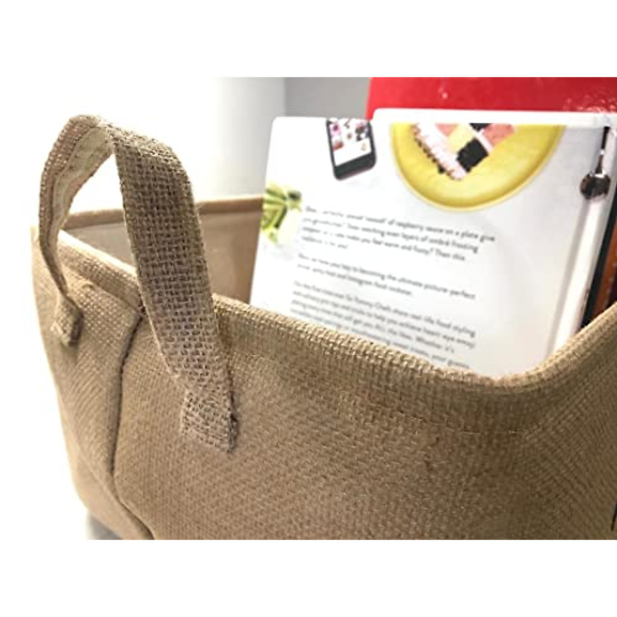 Pear Tree Essentials Cookbook and Recipe Storage Foldable Bin Burlap Kitchen Decor for Pantry