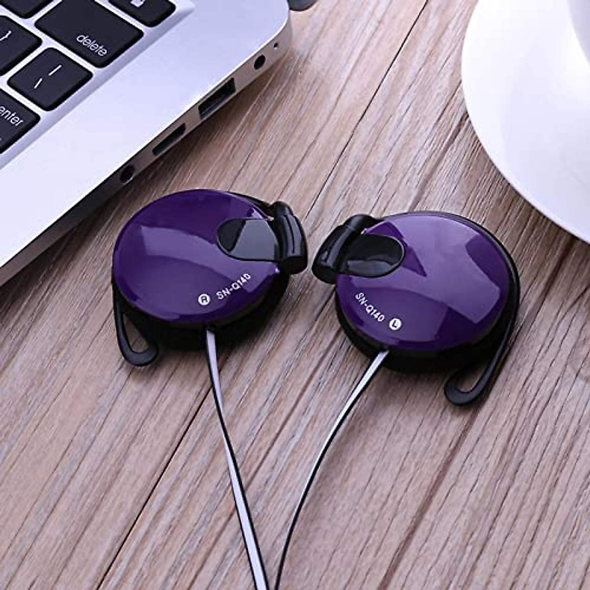 pologmase Wired Clip Headphones - 3.5mm Over Ear Running Earbuds - Mobile Phone Supplies Yoga Exercise Workout Headphones Compatible with Most Mobile Phones